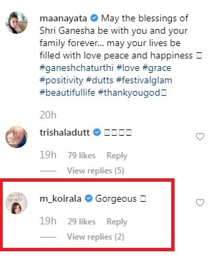 Manyata Dutt Shared Picture With Ganpati Trishala Dutt Comment On It ...