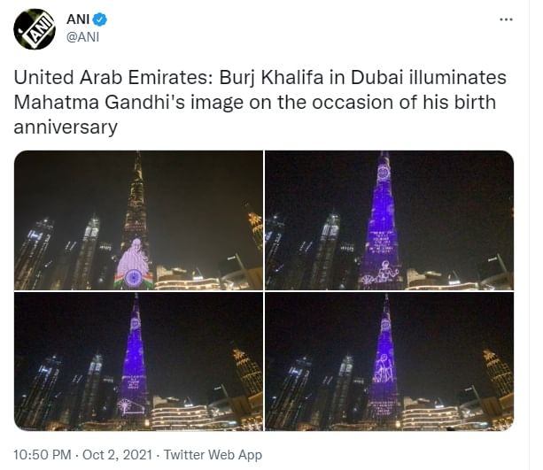 Burj Khalifa In Dubai Illuminates Mahatma Gandhi Image On The Occasion ...