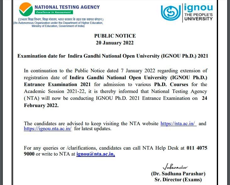 Nta Ignou Phd:इग्नू पीएचडी प्रवेश परीक्षा 2021 की तारीख घोषित, यहां ... Nta Ignou Phd:इग्नू पीएचडी प्रवेश परीक्षा 2021 की तारीख घोषित, यहां ...